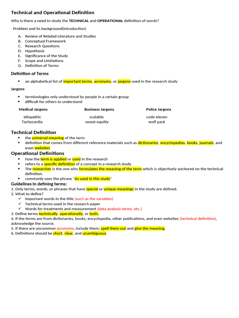 Technical and Operational Definition | PDF Technical and Operational Definition | PDF