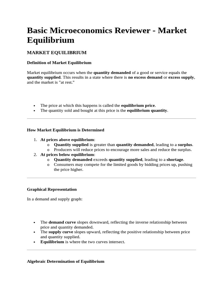 Basic Microeconomics Reviewer Market Equilibrium | PDF | Economic ...
