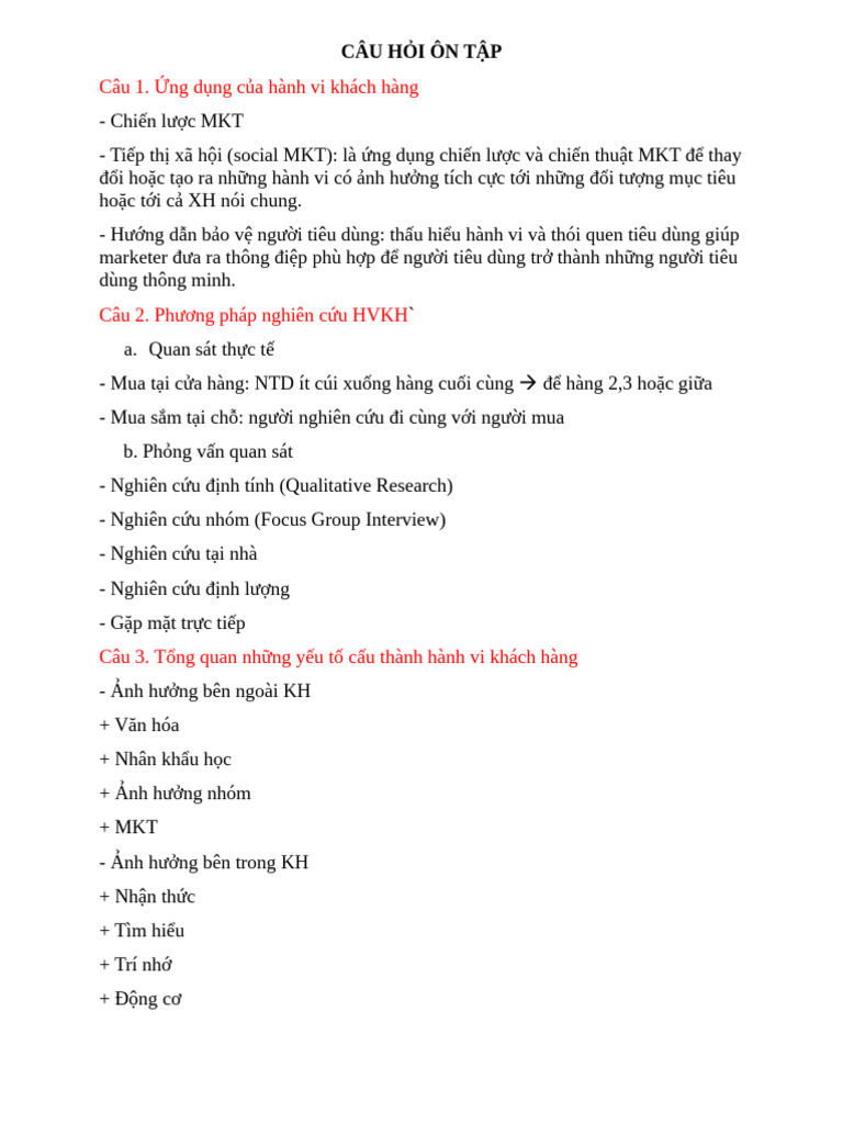 Câu hỏi ôn tập HVKH | PDF