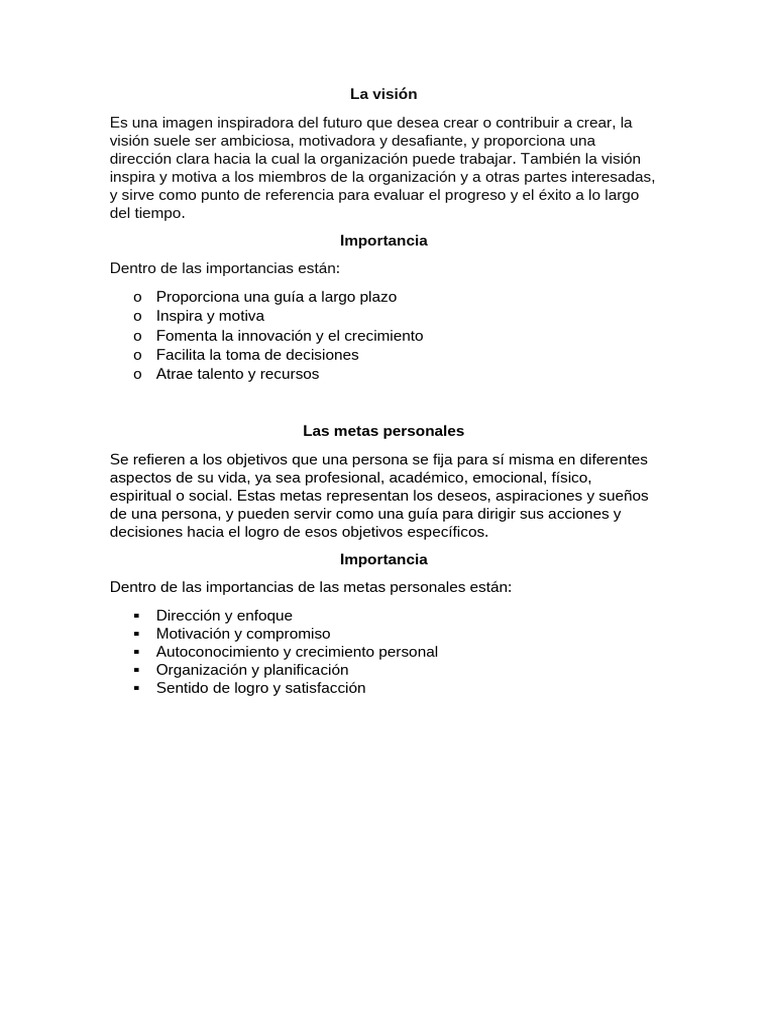 La Visión y Metas Personales | PDF