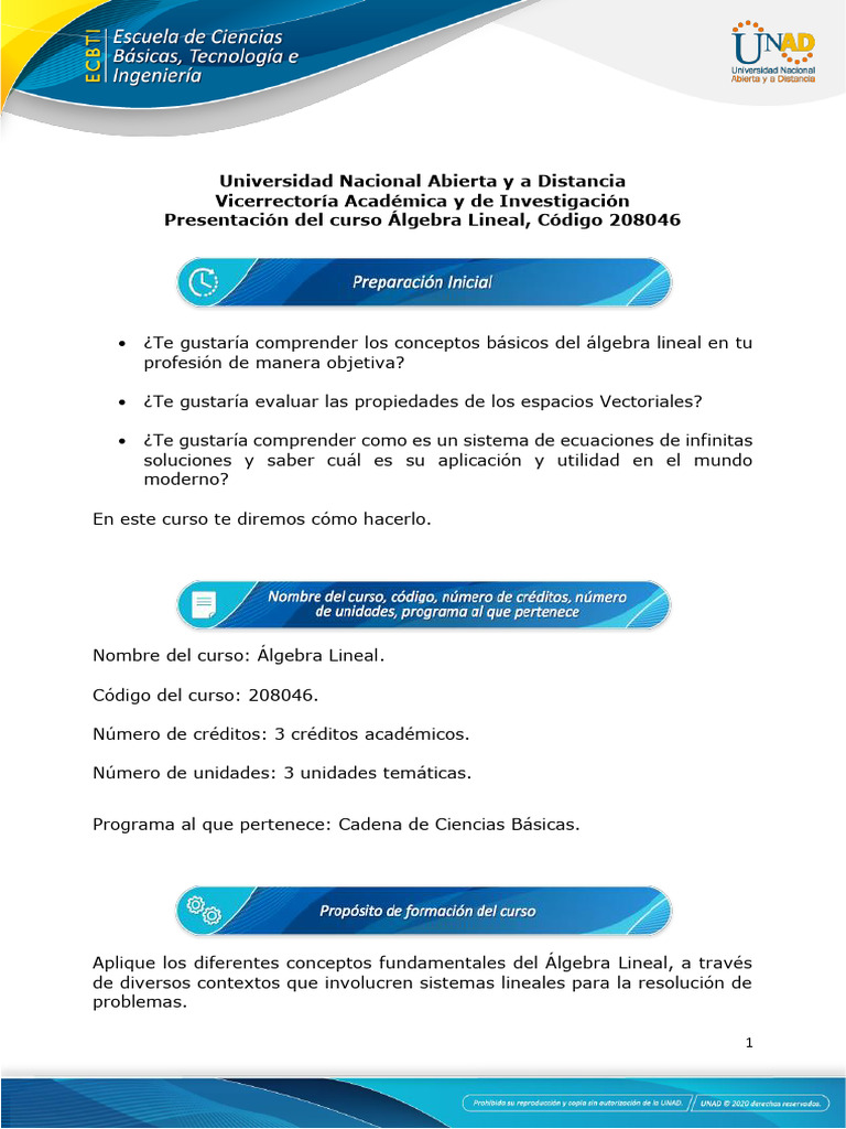 Presentación Del Curso Álgebra Lineal | PDF | Álgebra lineal | Linealidad