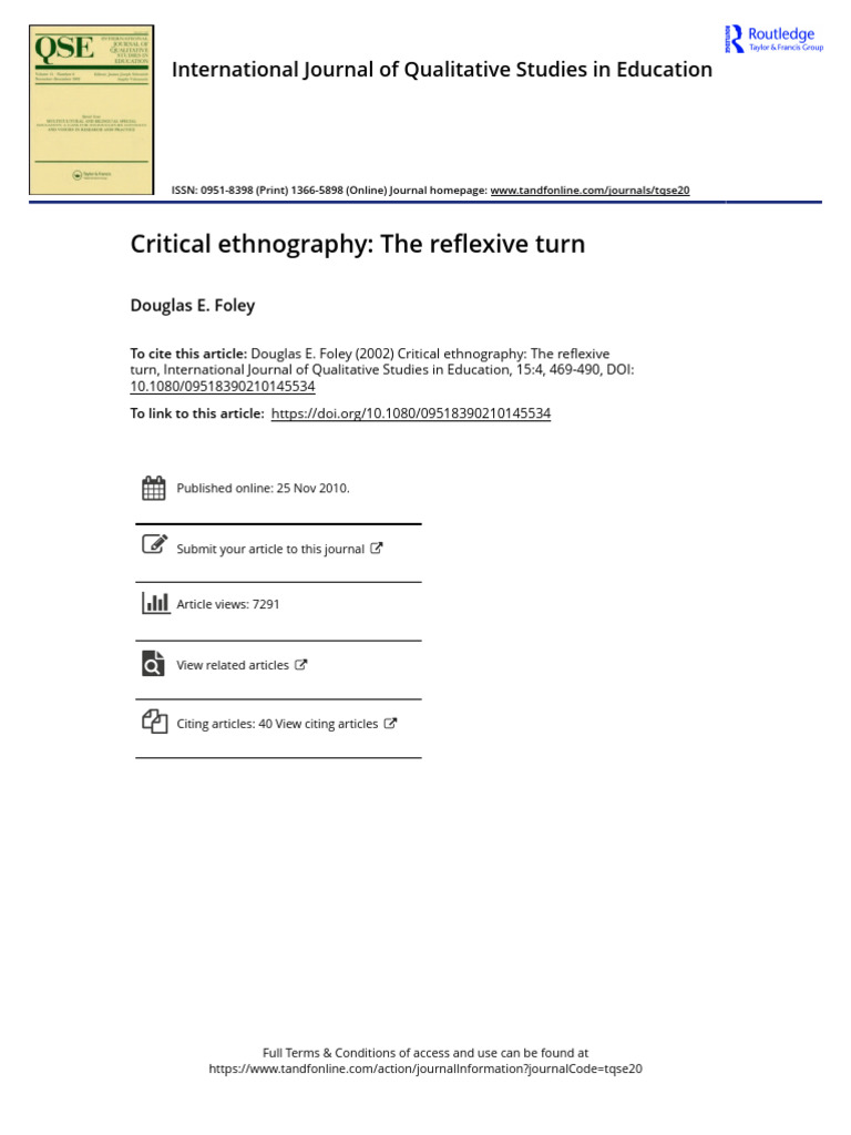 Critical Ethnography The Reflexive Turn | PDF