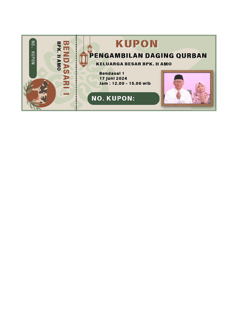 Cokelat Hijau Ilustrasi Sederhana Kupon Pengambilan Daging Qurban | PDF