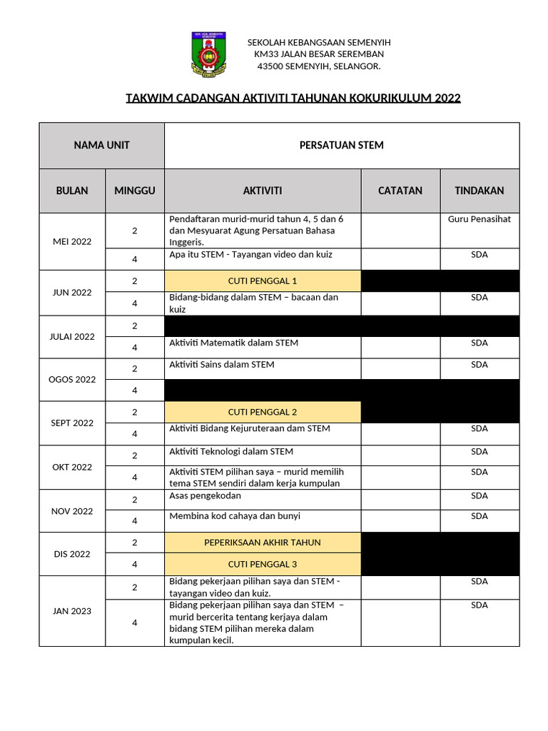 Perancangan Tahunan Persatuan Stem 2022 | PDF