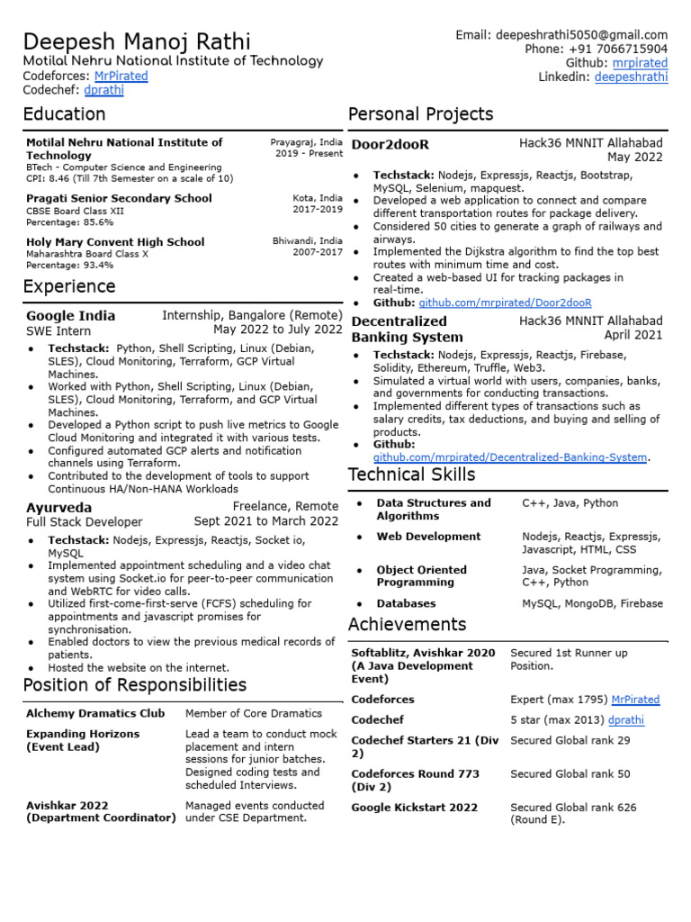 Deepesh Rathi Resume | PDF | Computing | Computer Programming