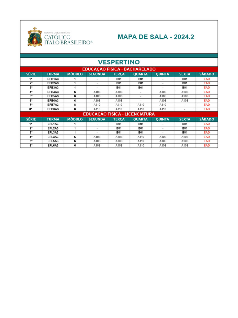 Mapa de Salas 2024.2 Vespertino | PDF