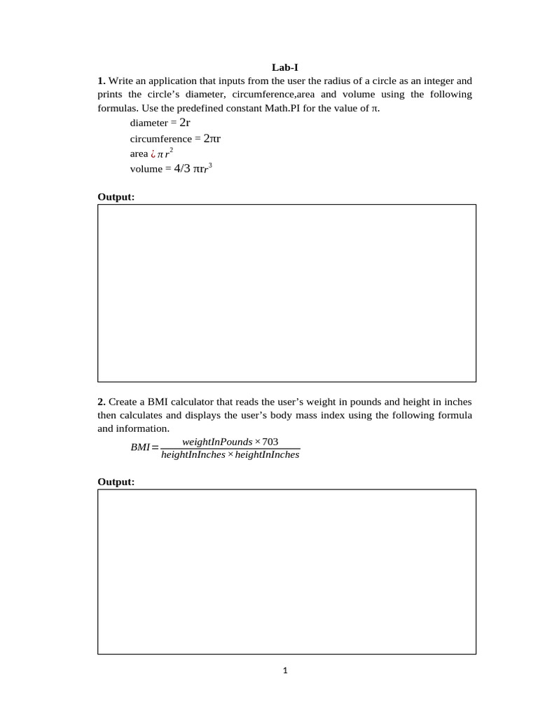 Java Lab Report - Questions - 1 | PDF