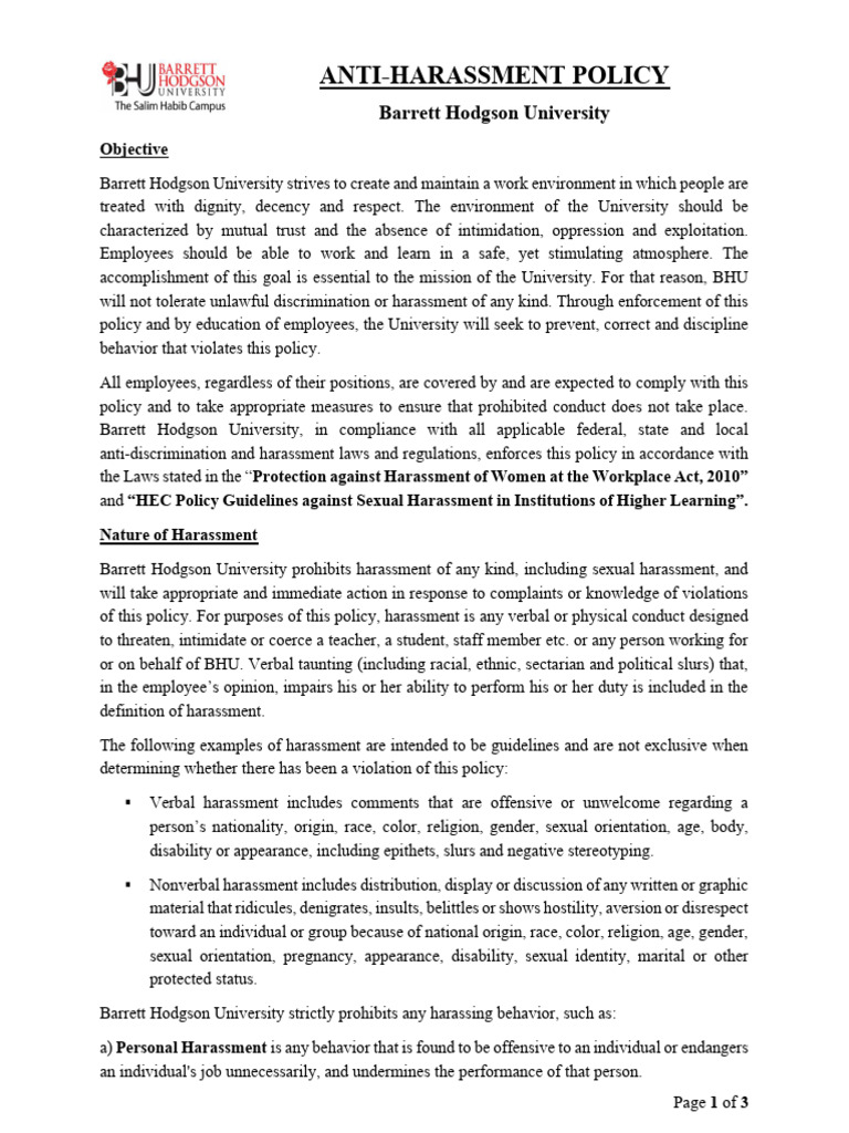 Shu Anti Harassment Policy 2 | PDF
