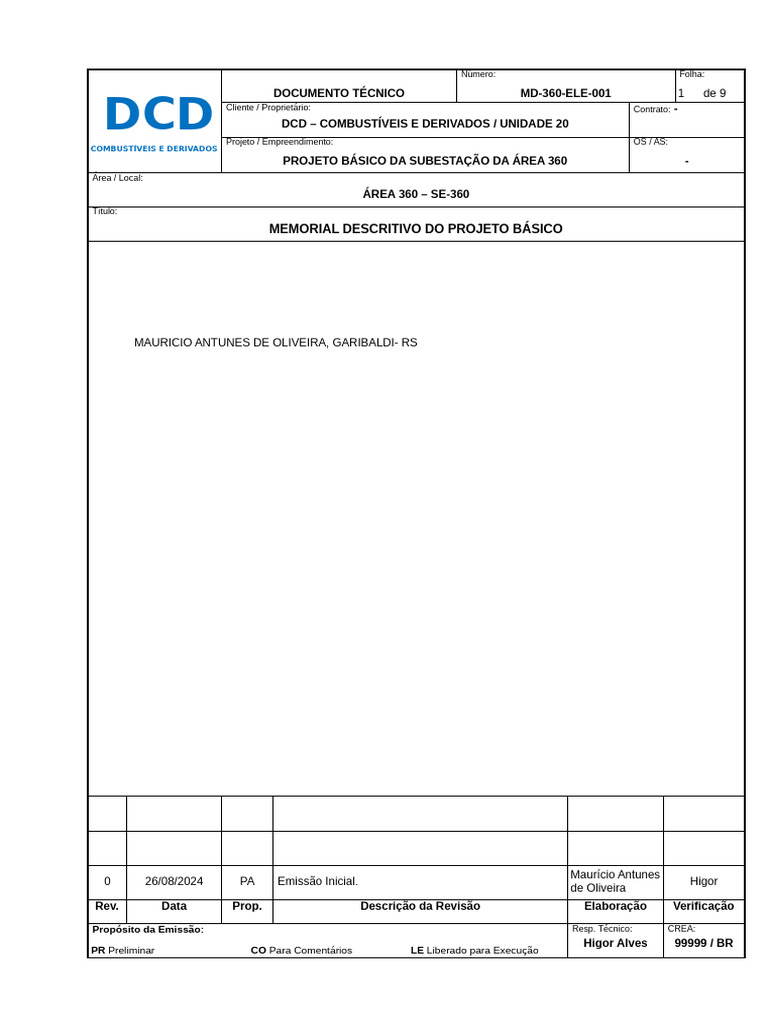 MD-360-ELE-001 Memorial Descritivo Do Proj Basico | PDF