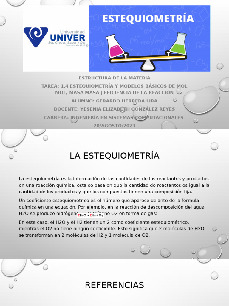 Tarea 1.4 Estequiometría y Modelos Básicos de Mol Mol Masa Masa ...