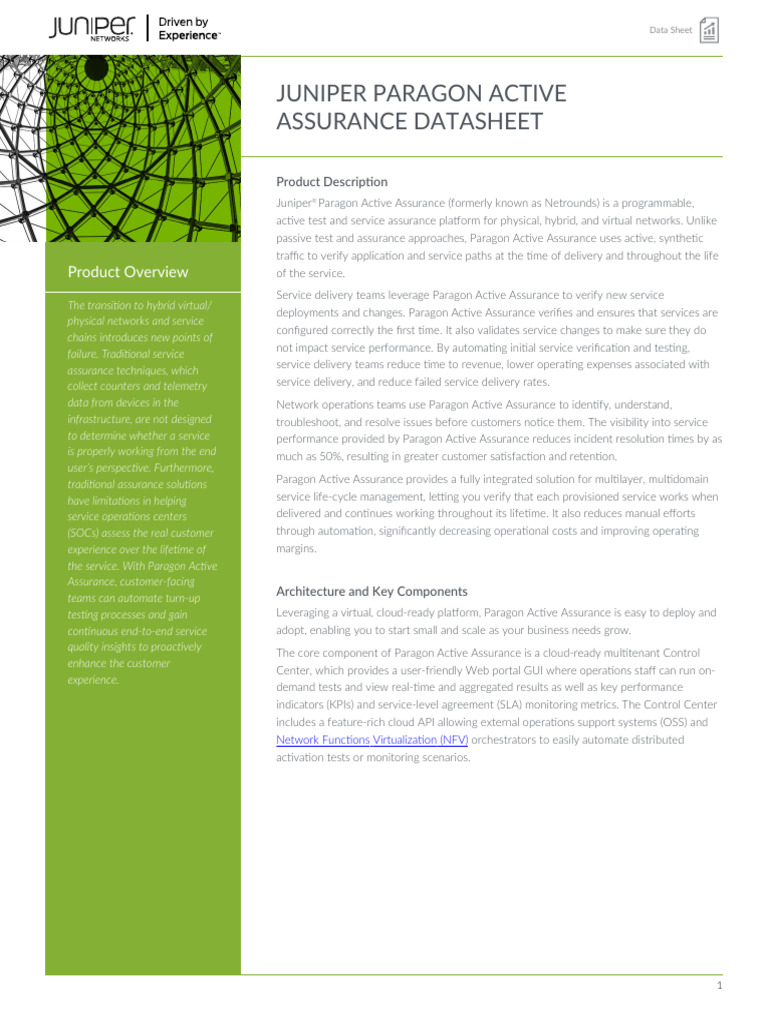 Juniper Paragon Active Assurance Datasheet | PDF
