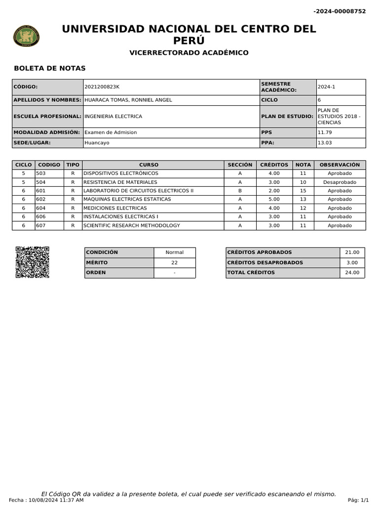 Boleta de Notas | PDF