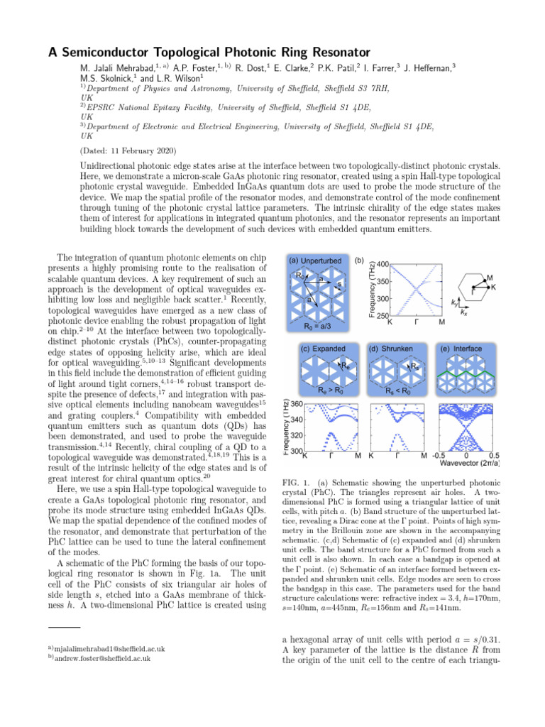 A Semiconductor Topological Photonic Rin | PDF
