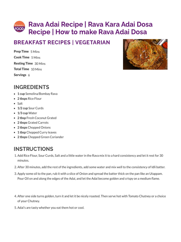 Rava Adai Dosa | PDF