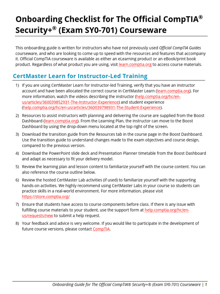 Onboarding Checklist For Security+ | PDF