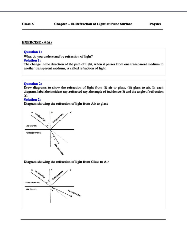 Physics assignment of Refraction through plane surface pdf | PDF
