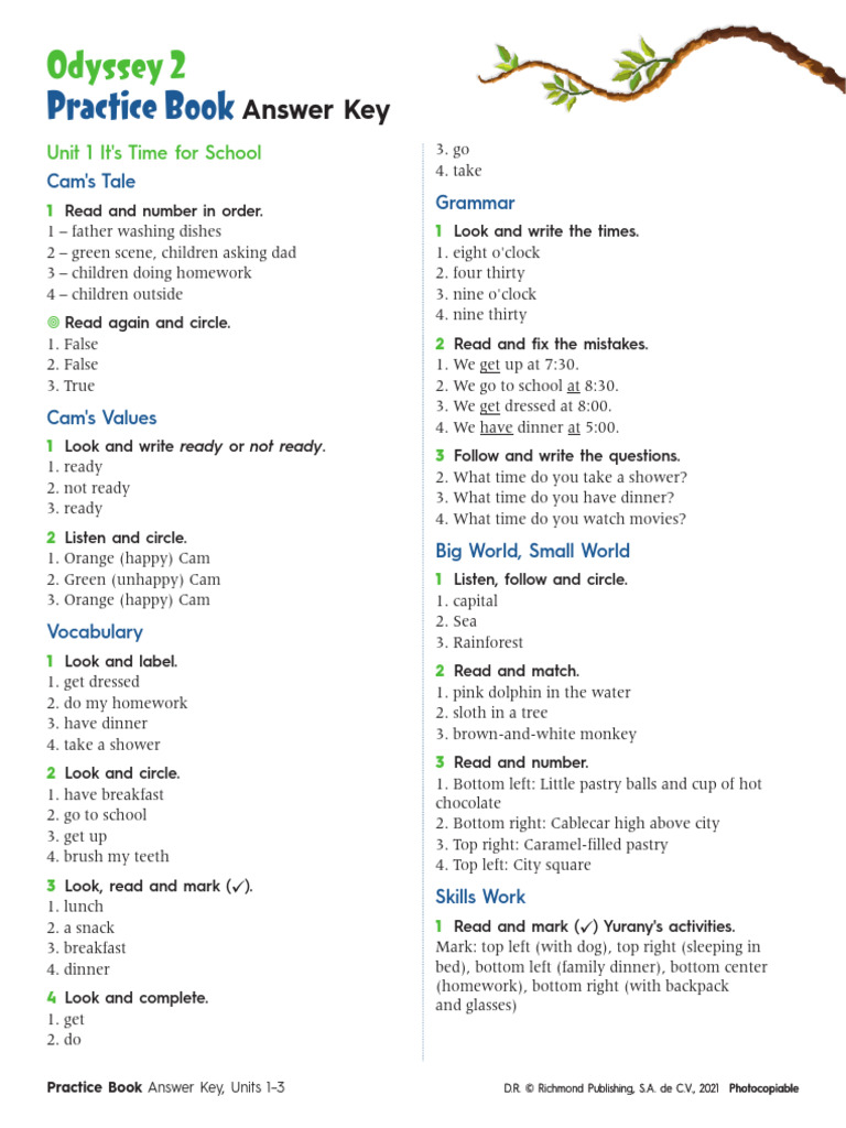ODY2 - PBU1-U9 - Answer Key | PDF