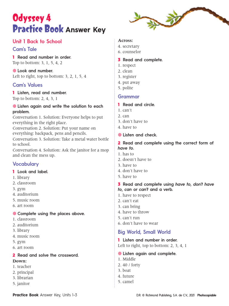 ODY4 - PBU1-U9 - Answer Key | PDF