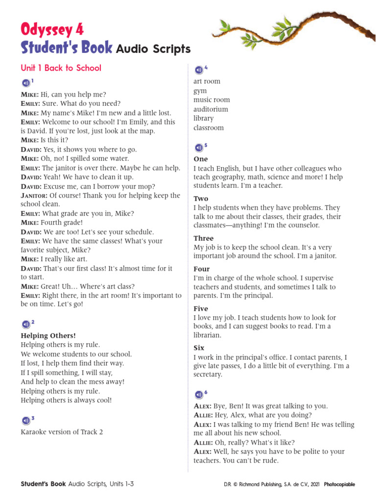 AddRes ODY4 SBU1-U9 Audio Scripts | PDF