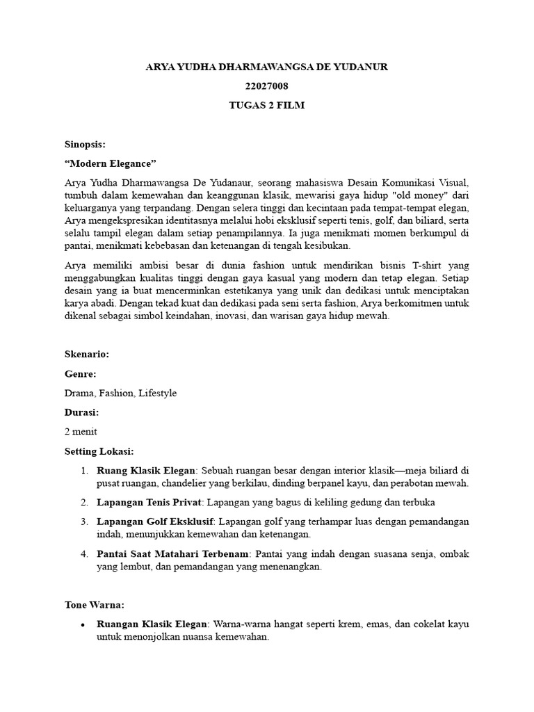 Tugas 2 Film - Arya Yudha Dharmawangsa de Yudanur 22027008 | PDF