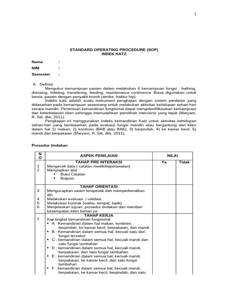 SOP Indek Katz Modul Lengkap | PDF