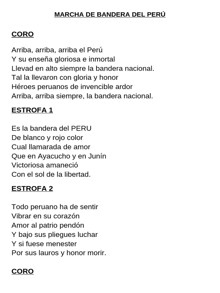 Marcha de Bandera Del Perú - Coro | PDF