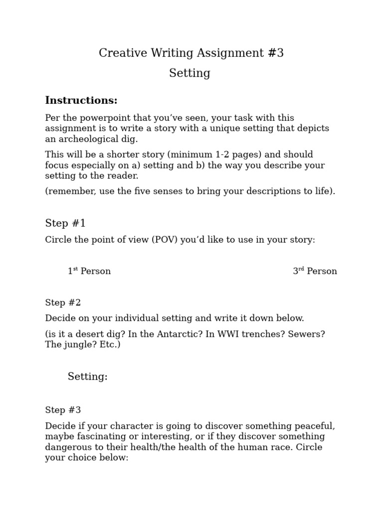Creative Writing Assignment - Archeology | PDF