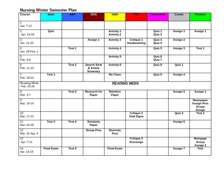 semester schedule sample | PDF
