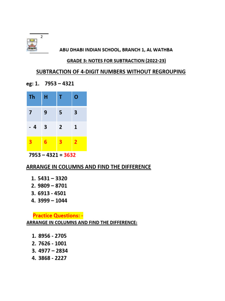Subtraction Notes Week 2 | PDF | Subtraction | Teaching Methods & Materials