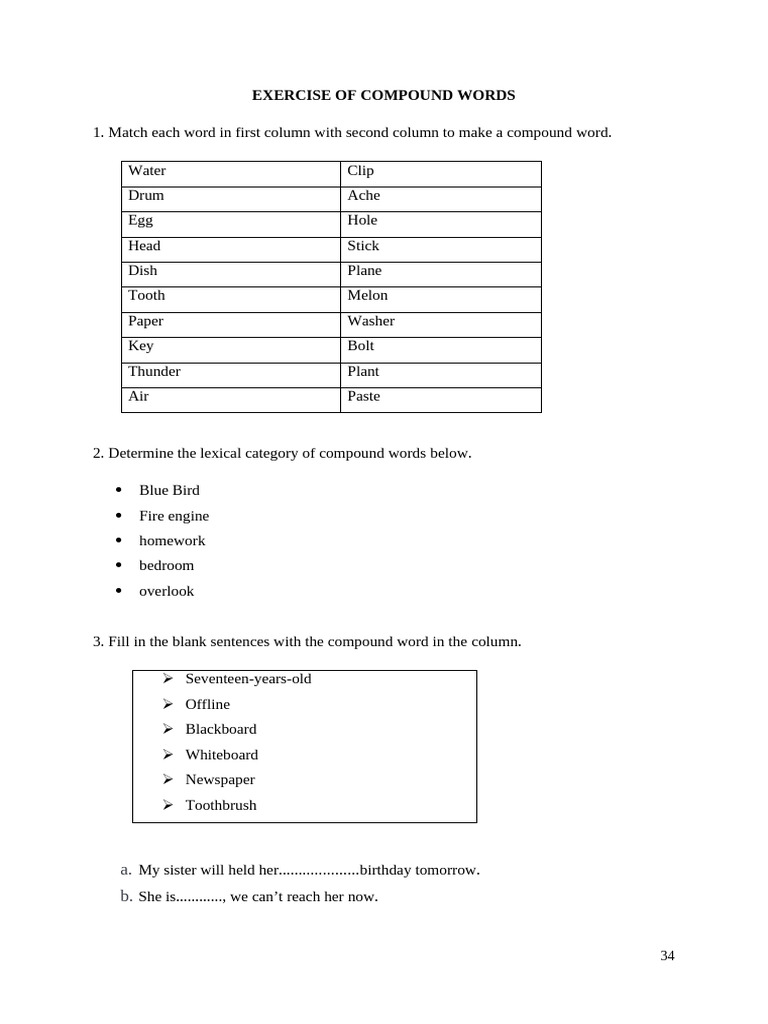 Exercise Compound Word | PDF