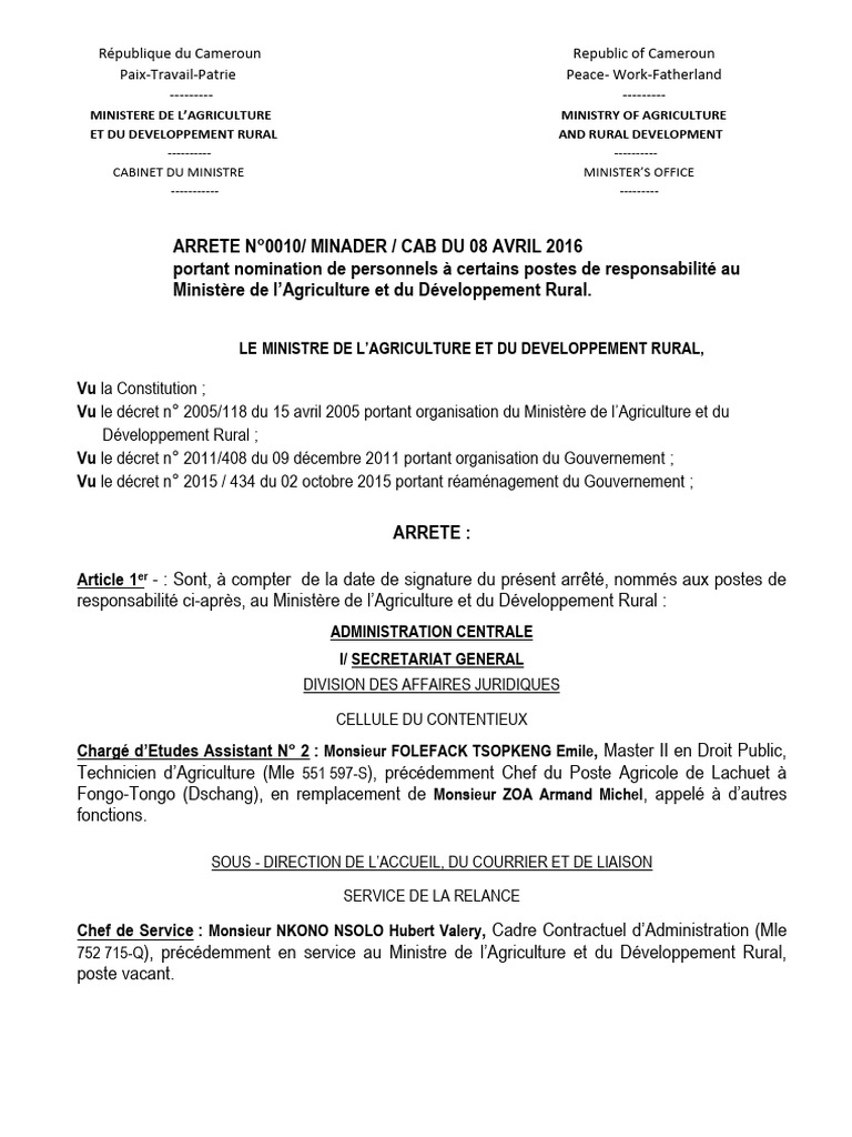 Arrete Portant Nomination A La DRCQ DDLC DESA DGRC | PDF