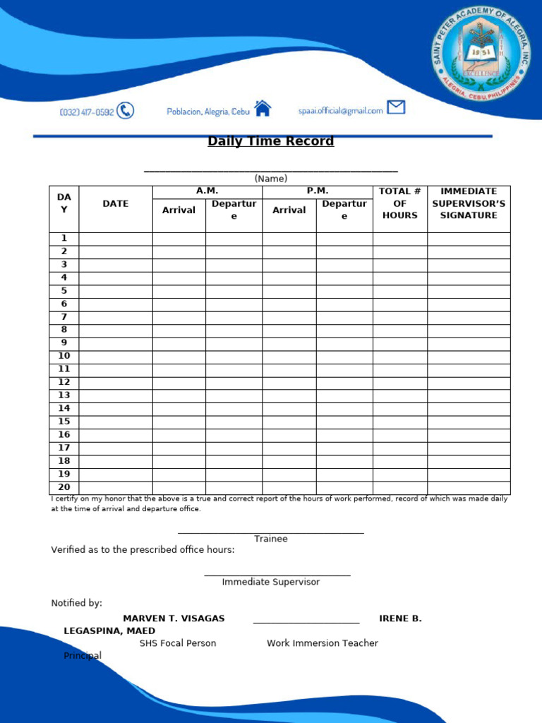 Daily Time Record | PDF