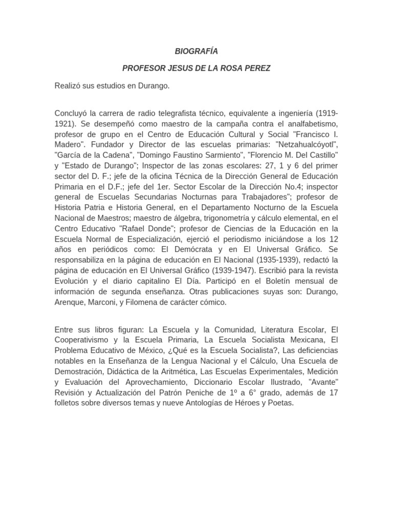 Biografía Jesus de La Rosa Perez | PDF