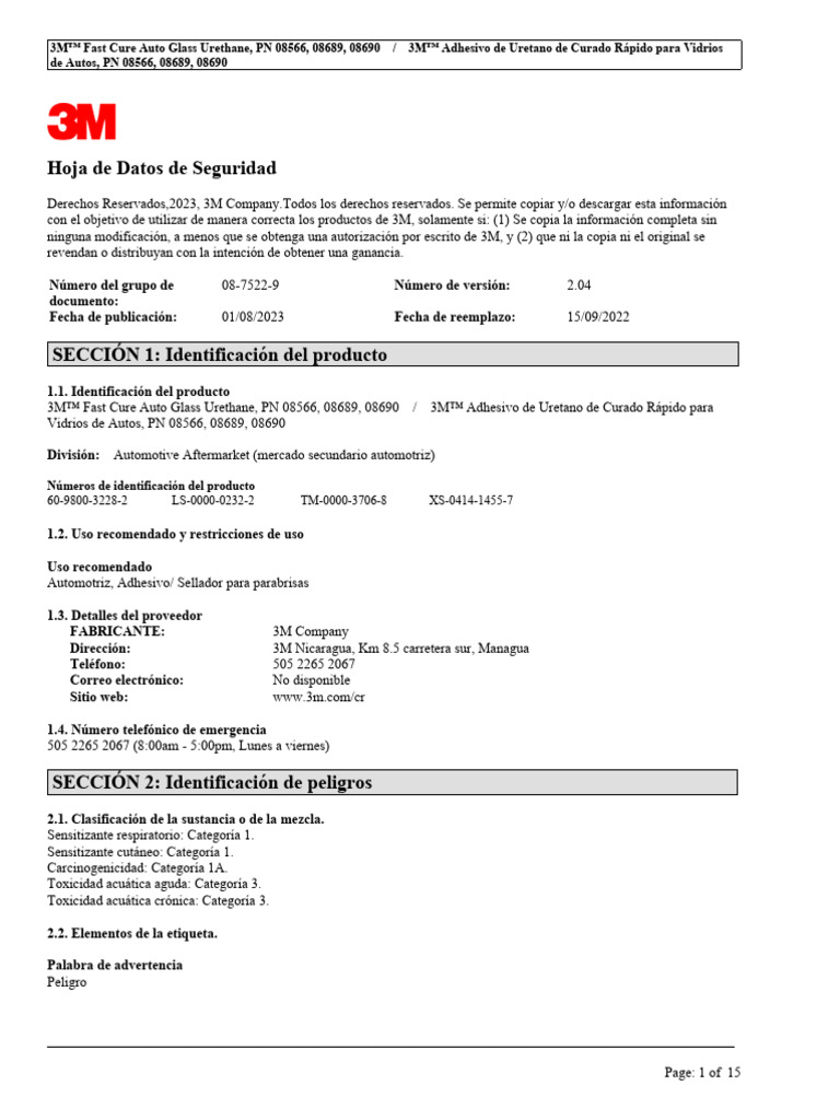 3M™ Uretano de Vidrio Automático de Curado Rápido, PN 08566, 08689 ...