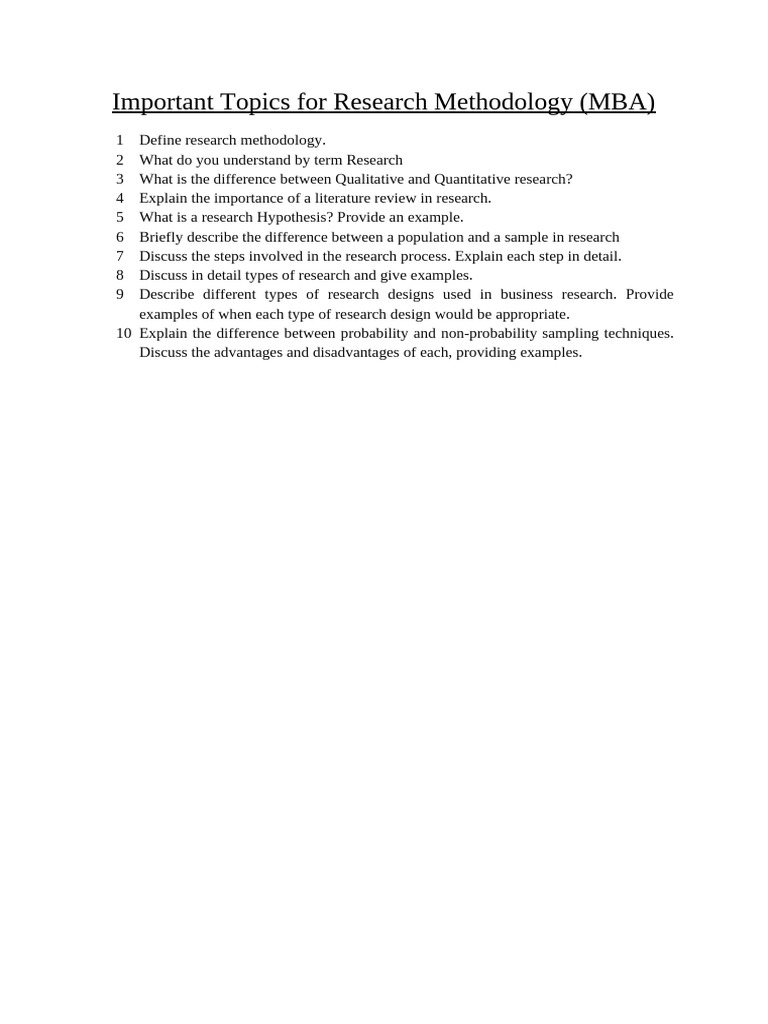 Important Questions For Research Methodology | PDF