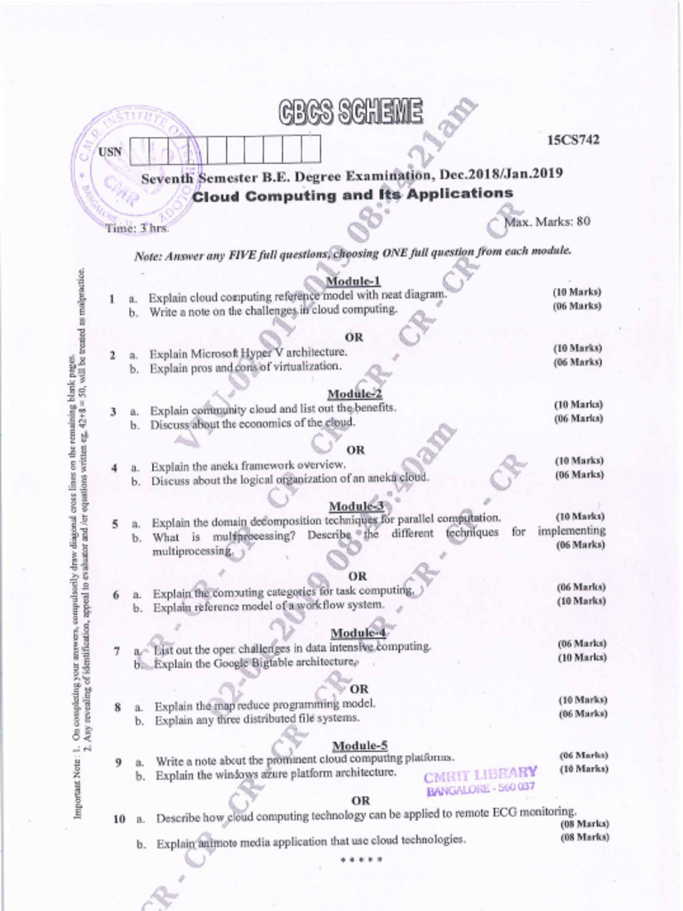 VTU Question Paper of 15CS742 Cloud Computing Dec-2018 | PDF