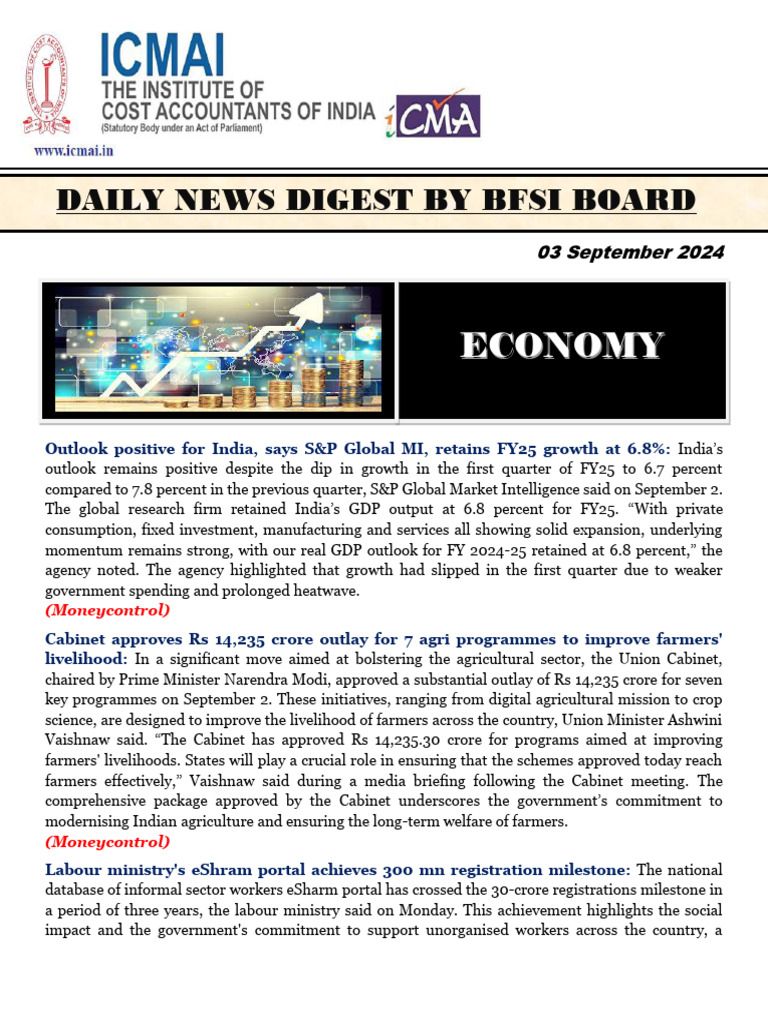 03.09.2024 Daily News Digest by Bfsi Board | PDF | Economic Surplus ...