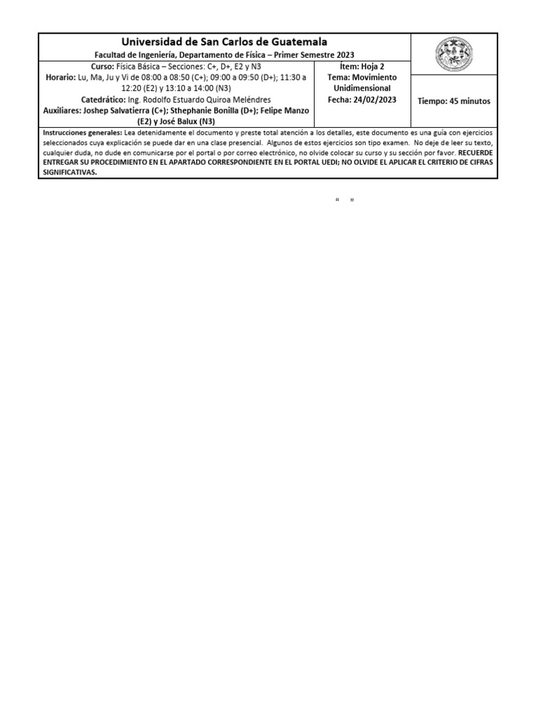 Hoja 2 Repaso Capitulo 2 Movimiento en Una Dimension | PDF