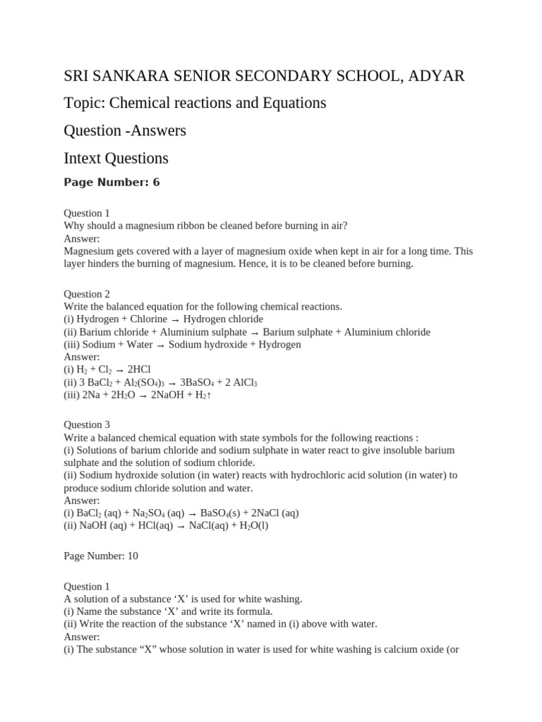 Chemical Reactions and Equations-TB - Q-Ans | PDF