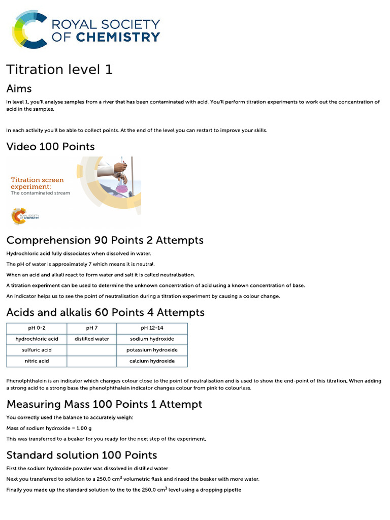 Titration Level 1 Labnotebook | PDF