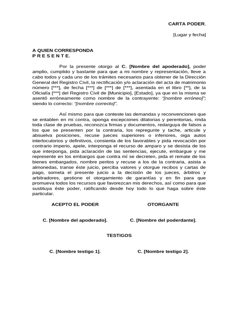 Carta Poder Aclaracion Acta | PDF