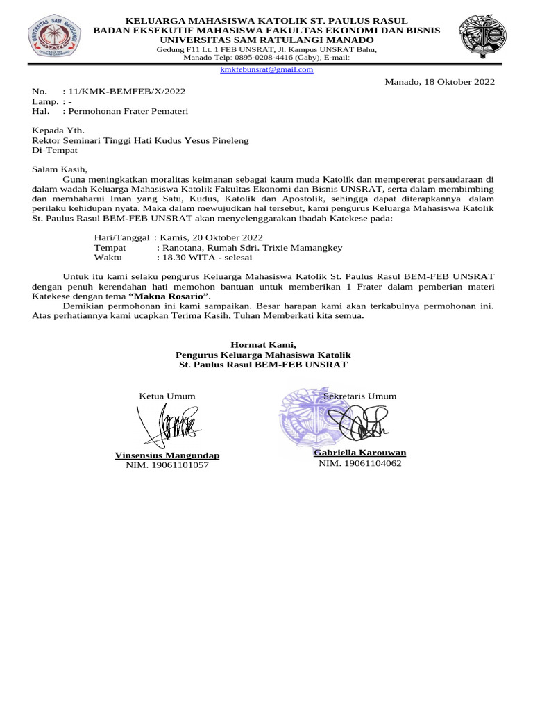 Permohonan Frater untuk Katekese | PDF | Kesehatan Holistik