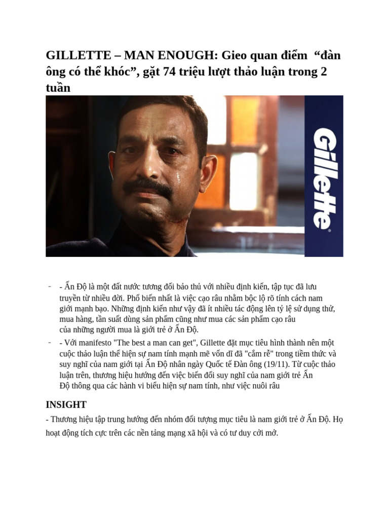 GILLETTE - MAN ENOUGH: Gieo quan điểm "đàn ông có thể khóc", gặt 74 ...