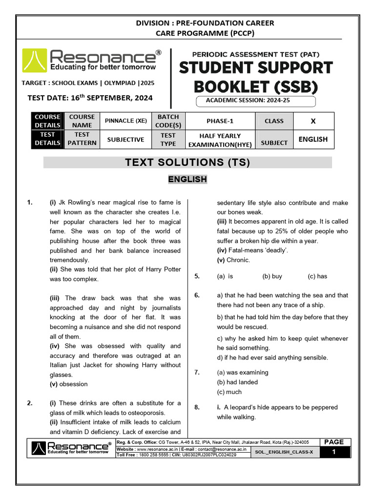 Sol. HY English - X Eve | PDF