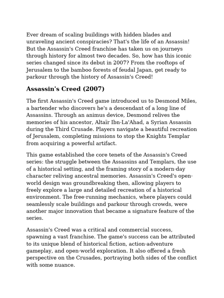 Evolution of Assassin's Creed Games (2007-2024) - Draft - 07132024 | PDF