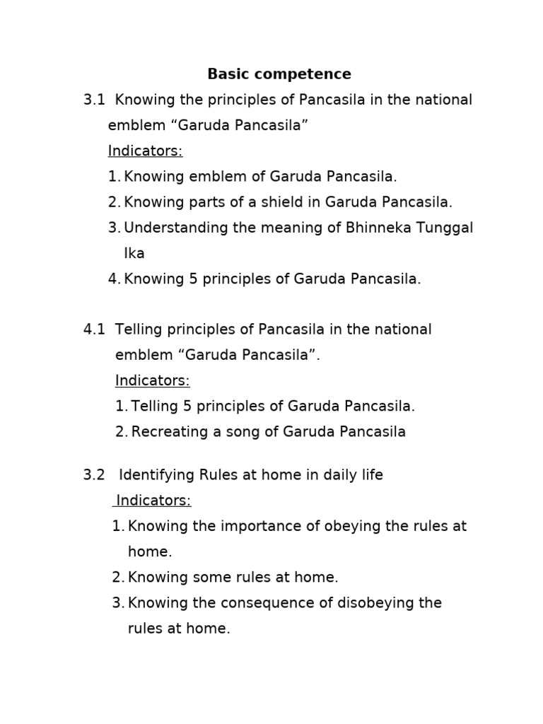 Basic Competence of Civic Grade 1 | PDF