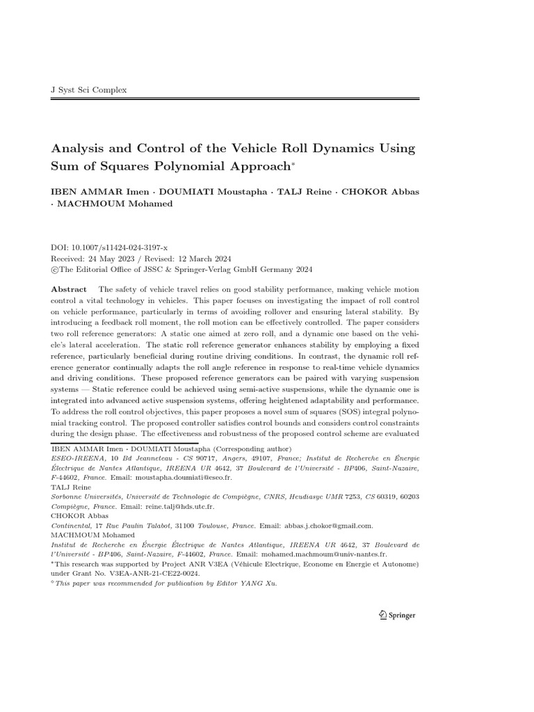Analysis and Control of The Vehicle Roll Dynamics Using Sum of Squares Polynomial Approach | PDF