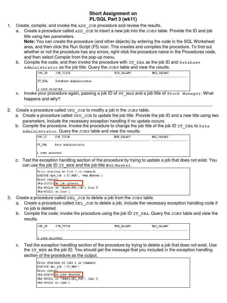 Dbl2011sem 1short Assignment Plsql Part 3wkb 11 Pdf Subroutine Parameter Computer 