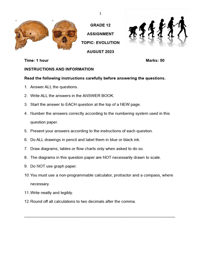 GRADE 12 Assignment - Evolution... Memo | PDF