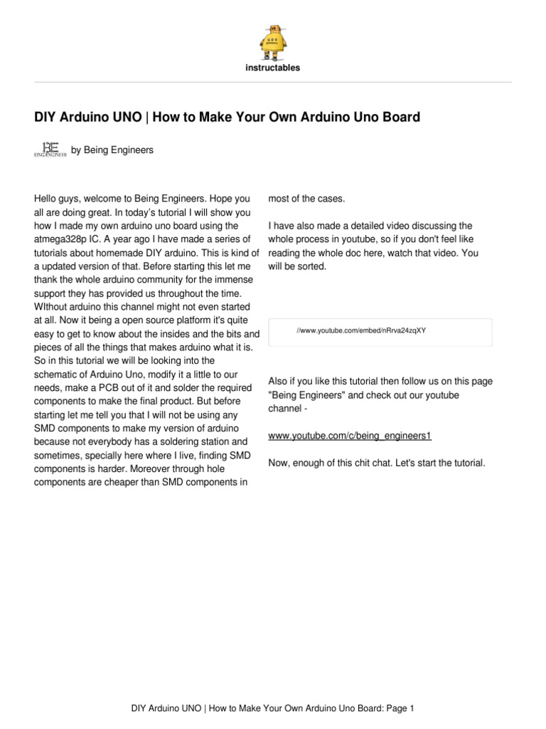Diy Arduino Uno How To Make Your Own Arduino Uno B Pdf 2313